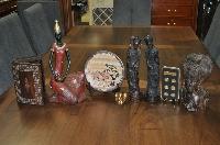Collection of Wooden Items, Kenya Plate, Statue, Brass Elephant ...