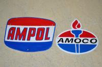 2 x Cast Iron Reproduction Signs - Ampol & Amoco (Item# 30708) - GippsWares